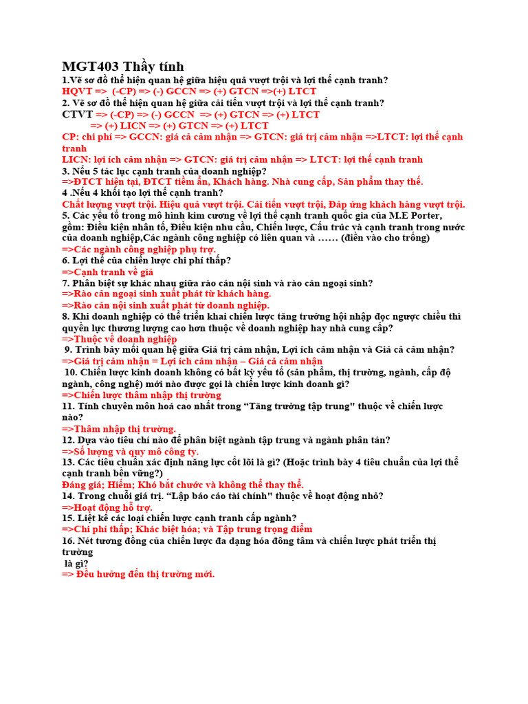 On Tap Cau Hoi Ngan Quan Tri Chien Luoc Truong Dai Hoc Duy Tan 121222 | PDF