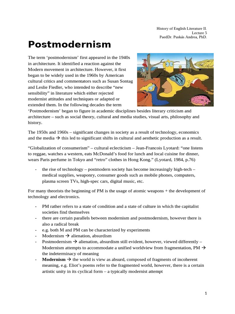 Postmodernism - English Literature | PDF | Intertextuality | Postmodernism