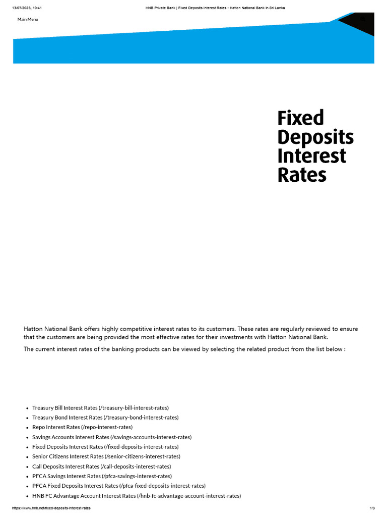 HNB Private Bank Fixed Deposits Interest Rates Hatton National Bank ...