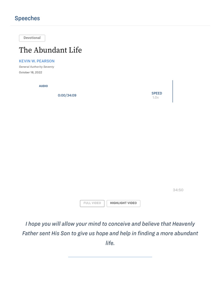 The Abundant Life - BYU Speeches | PDF | Jesus | God The Father