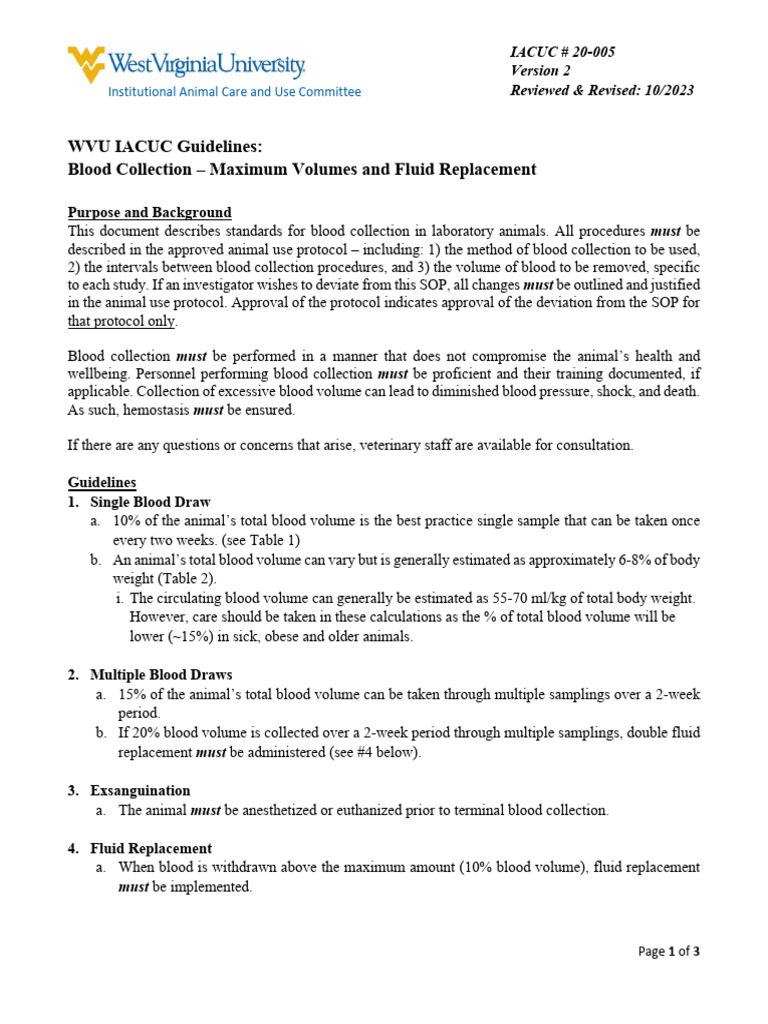 Blood Collection Guidelines for Lab Animals | PDF | Vein | Blood