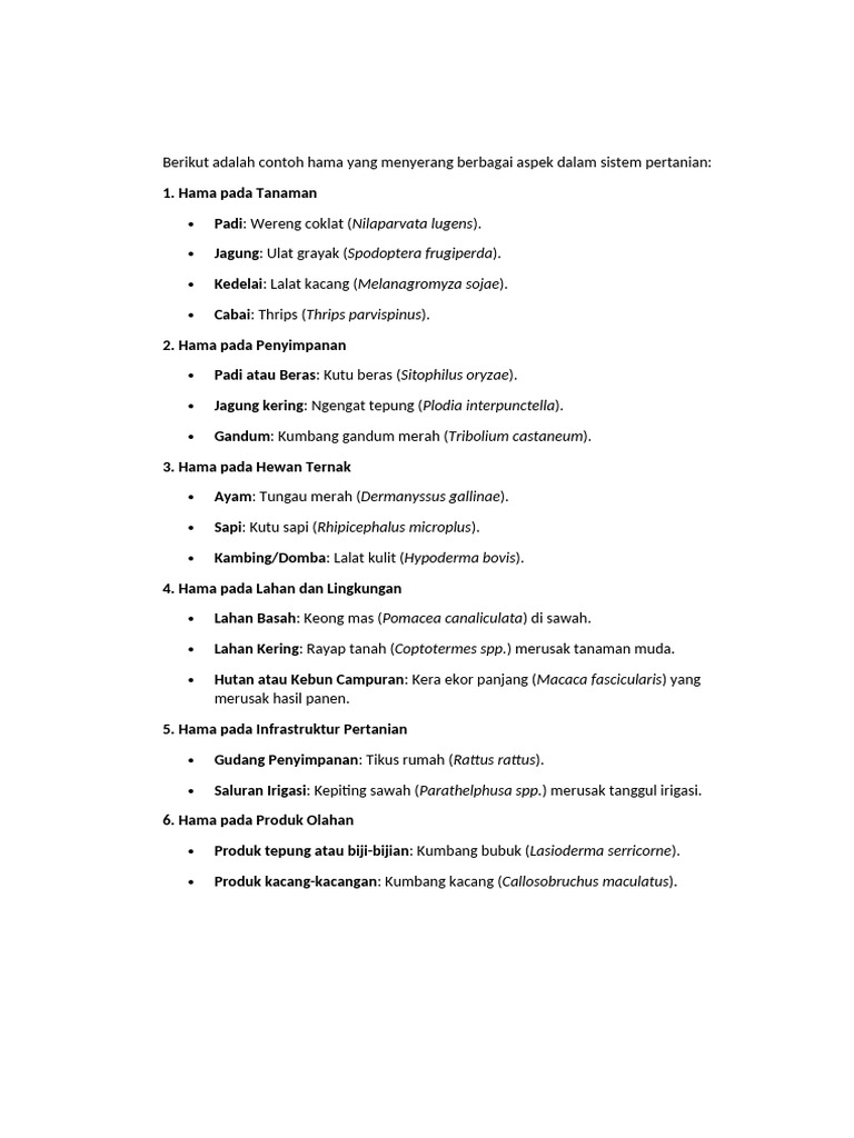 Contoh Hama Yang Menyerang Berbagai Aspek Dalam Sistem Pertanian | PDF