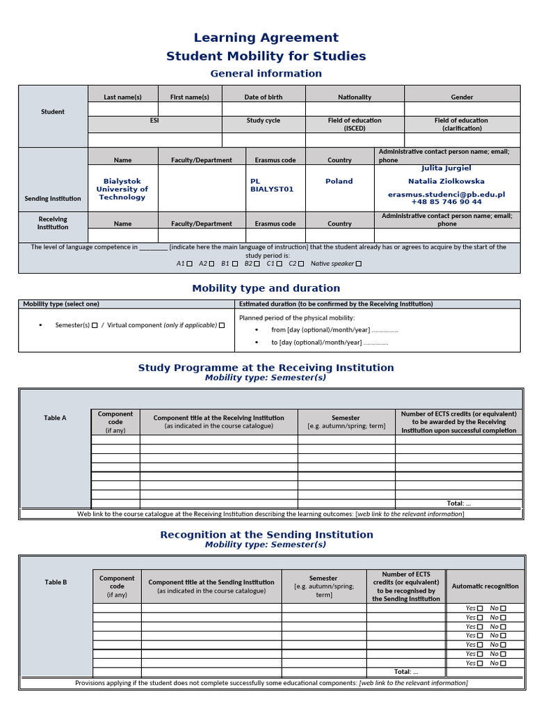 Studia Learning Agreement | PDF | Academic Degree | Learning