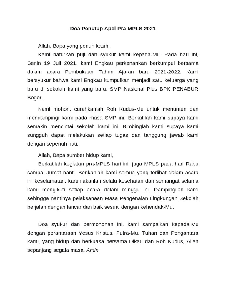 Doa Penutup Apel Edited | PDF