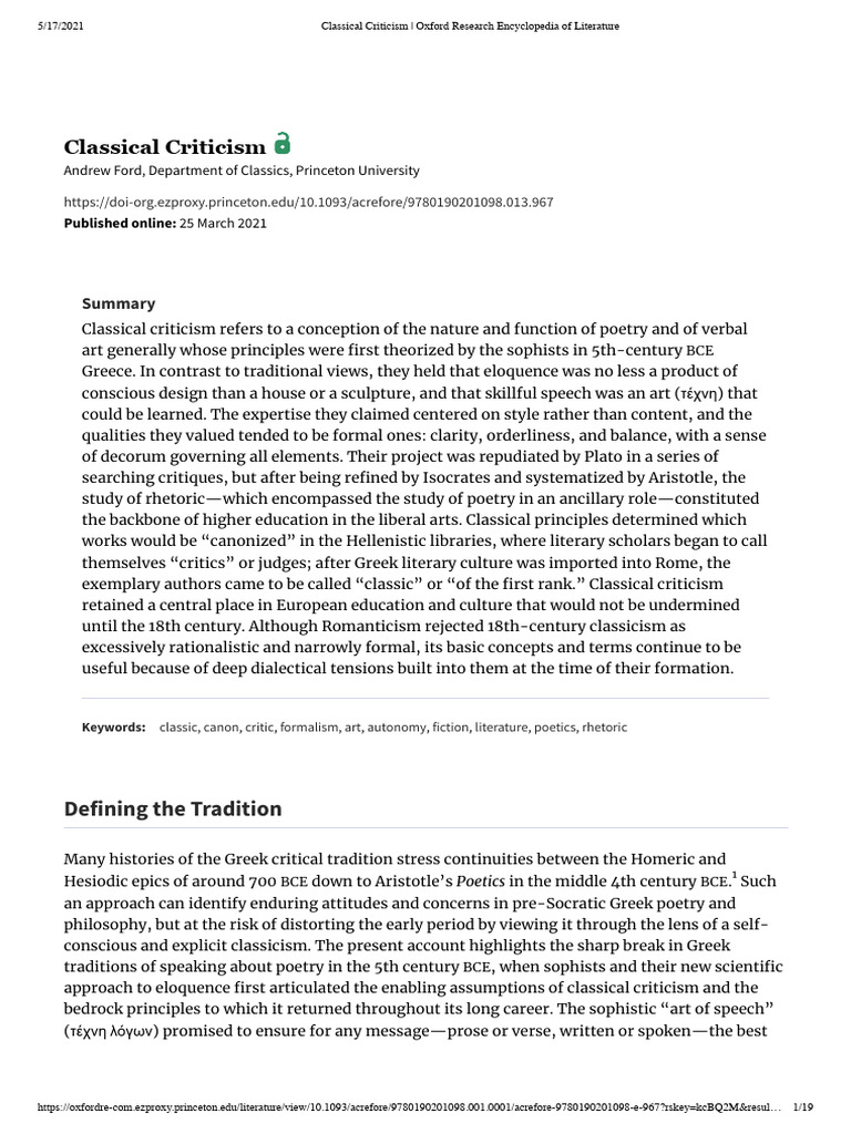 Ford.2021.Classical Criticism - Oxford Research Encyclopedia of ...