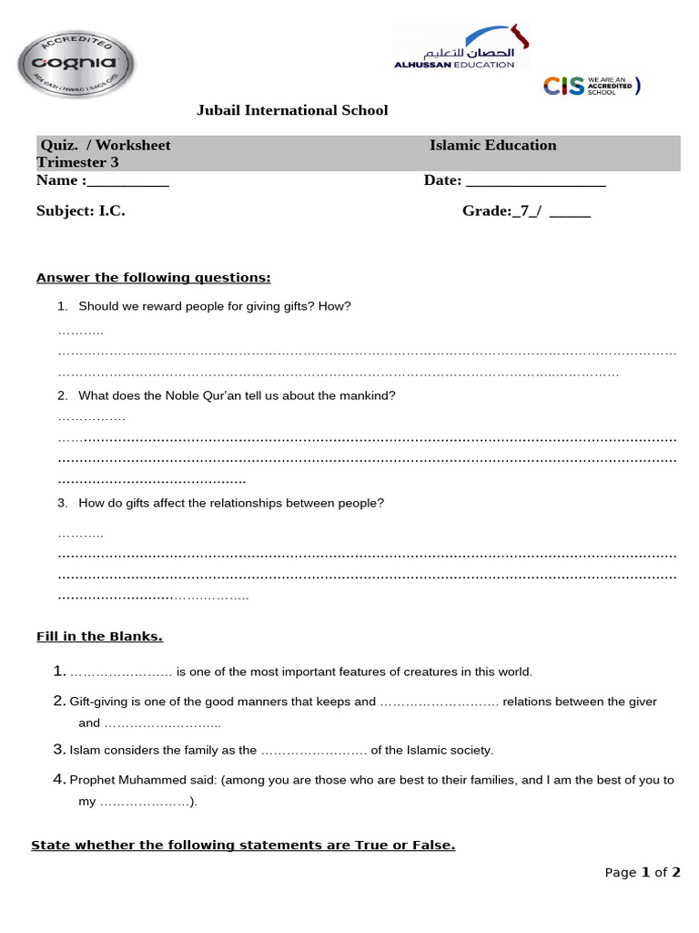 G7familyrelation worksheet | PDF | Abrahamic Religions | Monotheistic ...
