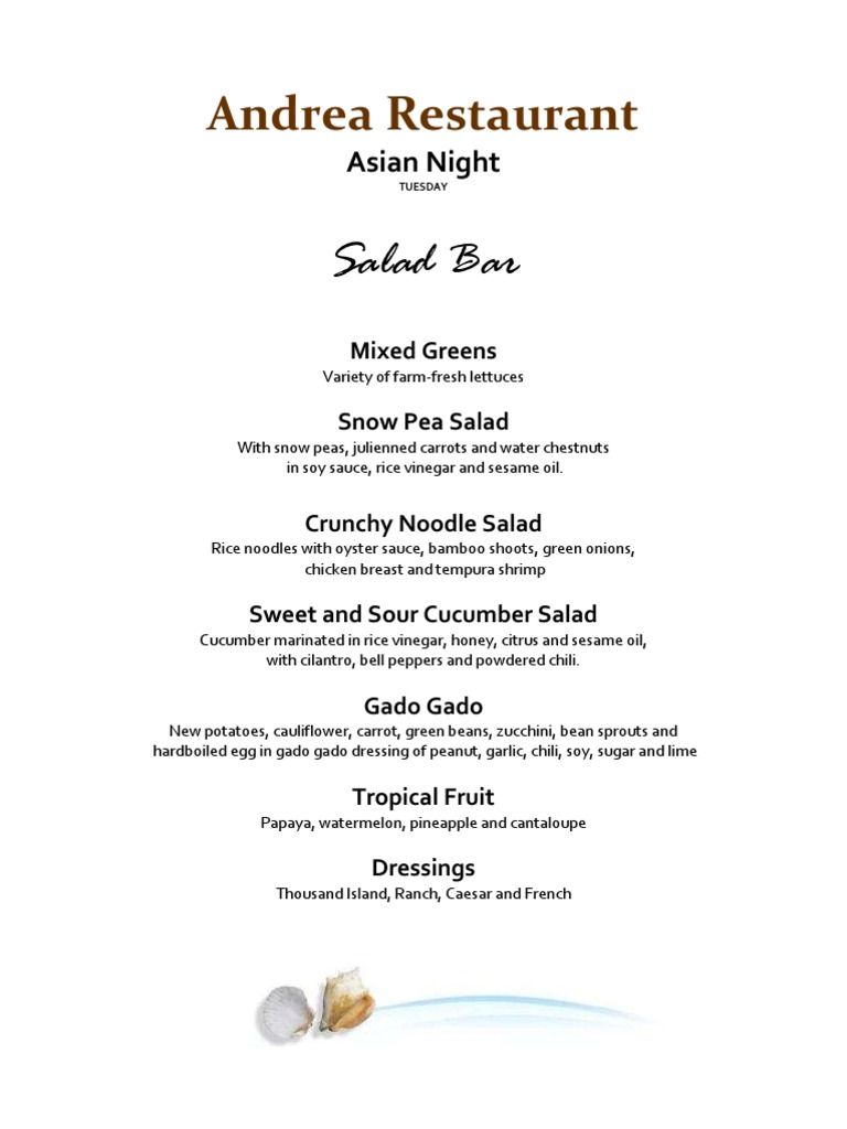 Andrea Restaurant Velas Vallarta Tuesday Night Menu | PDF | Salad | Foods
