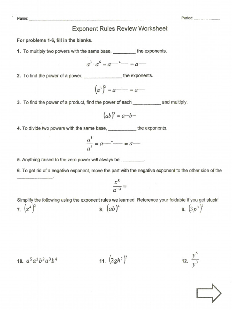 Exponent Rules Review_ReviewPractice | PDF