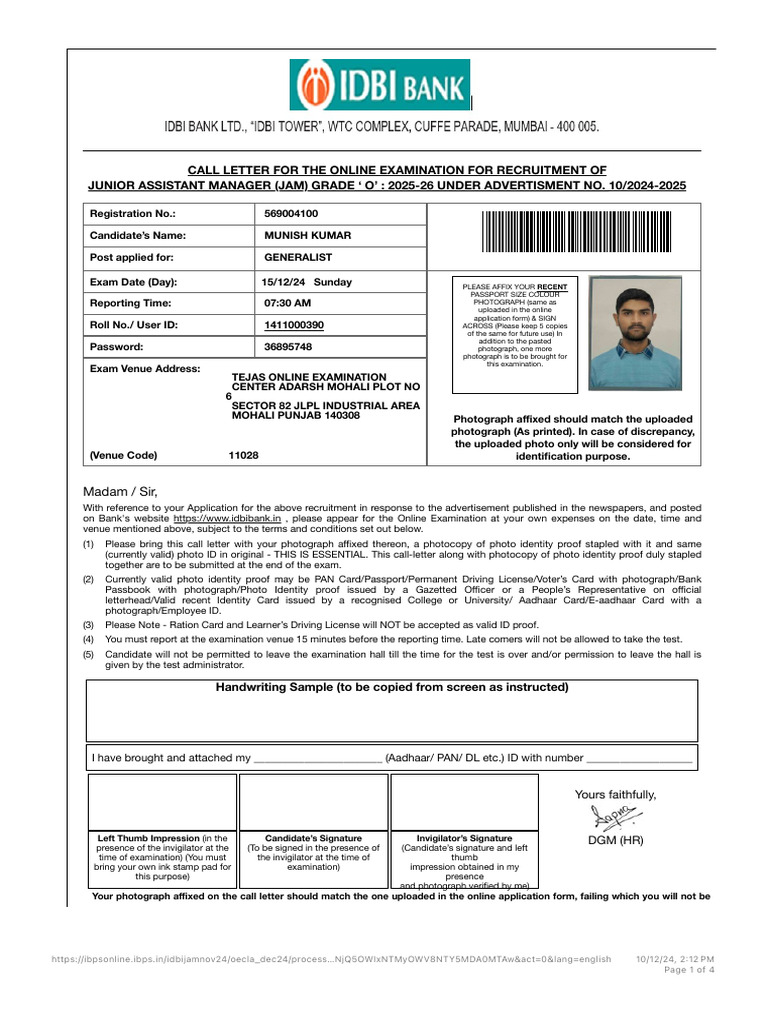 Recruitment of Junior Assistant Manager (JAM), Grade 'O' (2025-26 ...