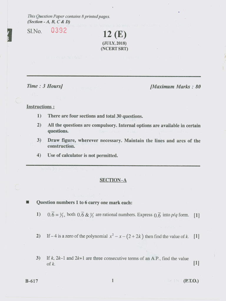 (July-2018)-12(E)Maths NCESRT SRT( 10th) | PDF (July-2018)-12(E)Maths NCESRT SRT( 10th) | PDF