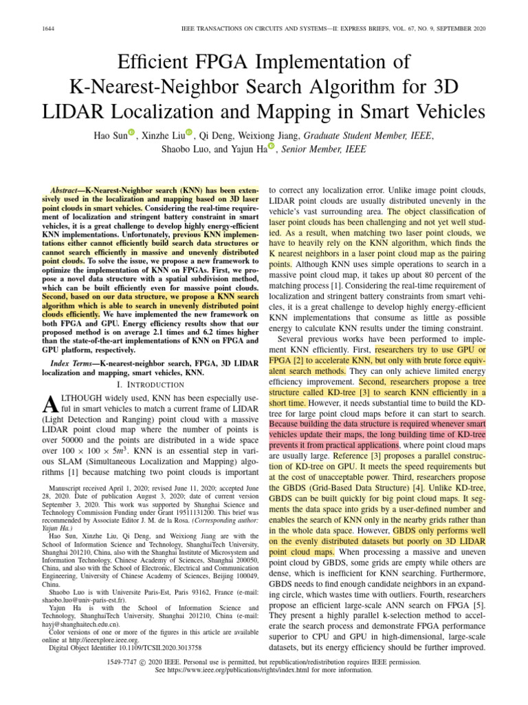 Efficient Fpga Implementation Of K Nearest Neighbor Search Algorithm
