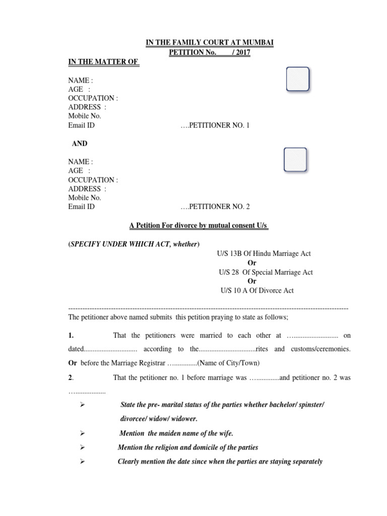 Petitoin Format - F (Mutual Consent) | PDF | Divorce | Marriage, Unions And Partnerships