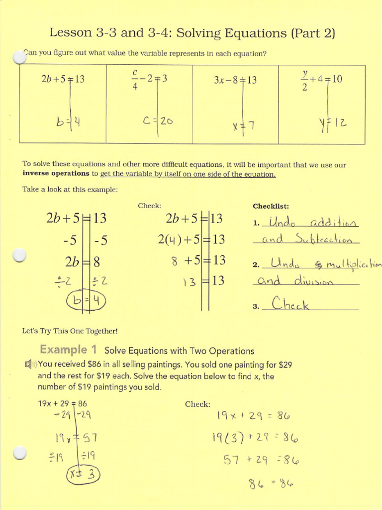 Guided - Notes.Solve.2.Step - Practice AnswerKey | PDF