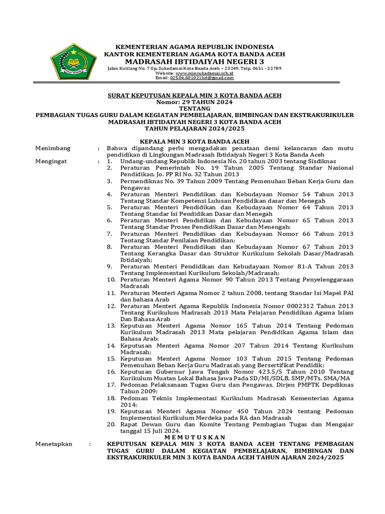 SK Pembagian Tugas TP 2024_2025 | PDF