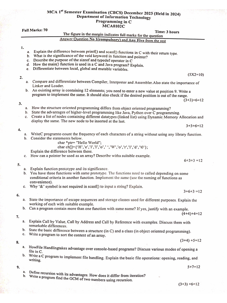 C Programming Pyq 2023 | PDF