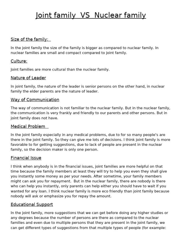 Joint vs Nuclear Family: Key Differences | PDF | Happiness | Social ...