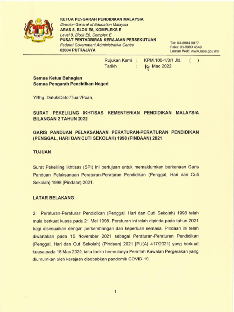 Spi Bil 2 2022 Garis Panduan Pelaksanaan Peraturan Peraturan Pendidikan | PDF