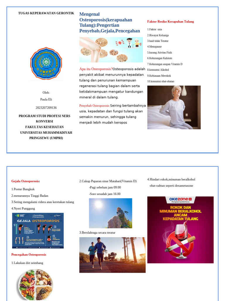 TUGAS KEPERAWATAN GERONTIK Leaflet Osteoporosis - PAULA ELI | PDF