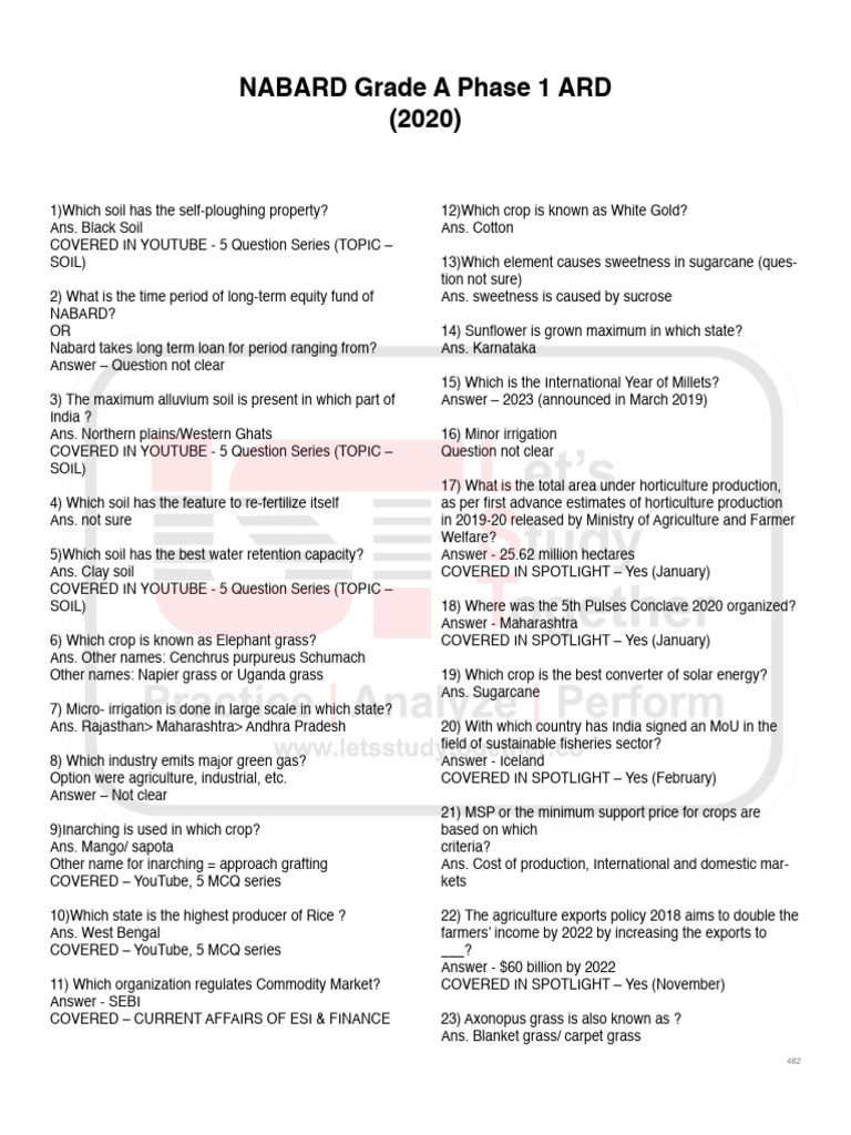 Phase 1 Question Paper 2020 (Agriculture & Rural Development) | PDF ...