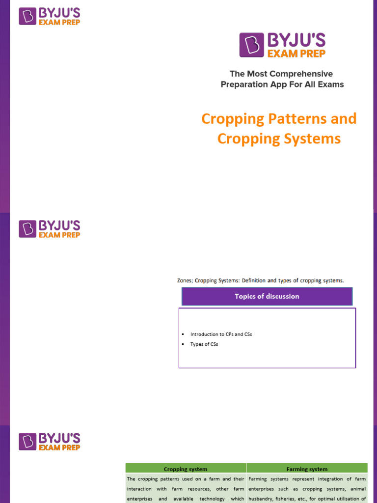 Cropping Patterns and Systems Overview | PDF | Crops | Agriculture