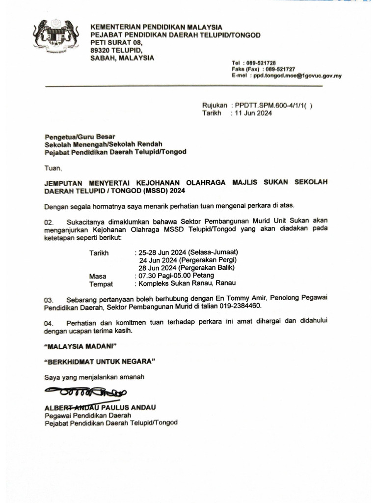 Surat Jemputan MSSD Olahraga | PDF