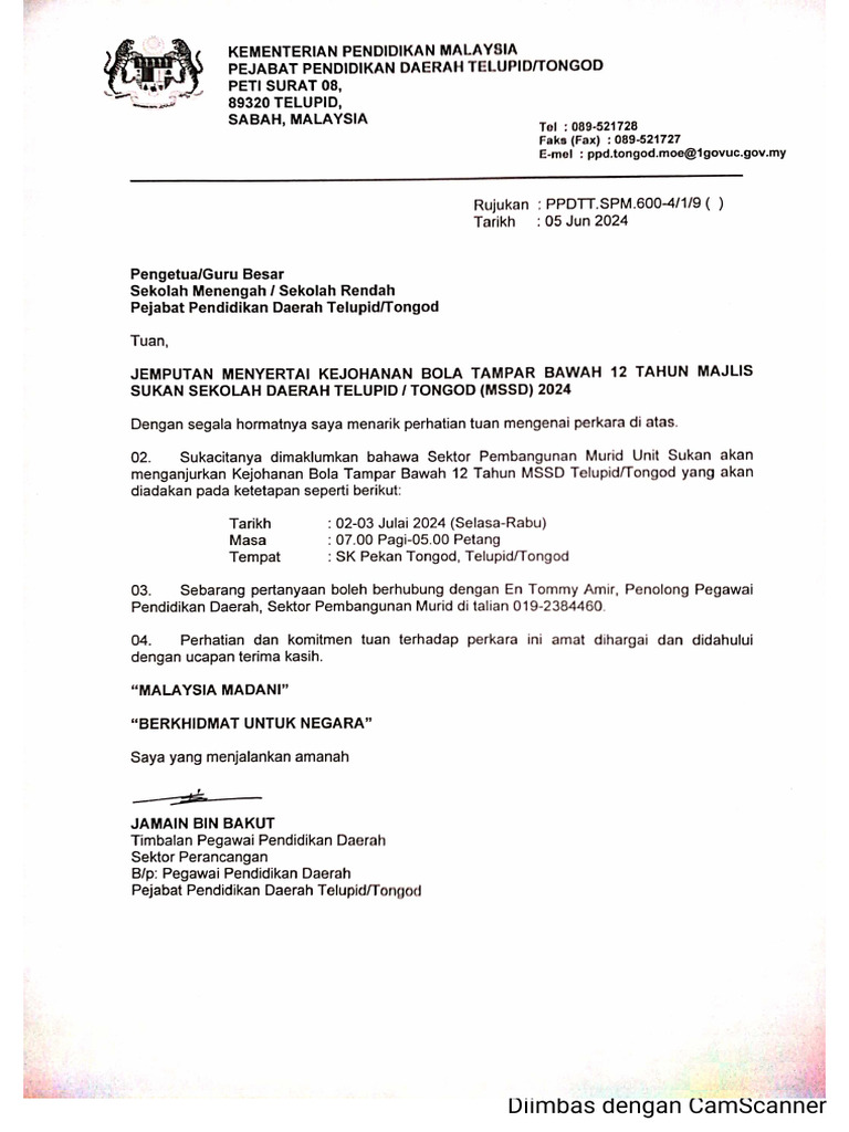 SURAT JEMPUTAN MSSD BOLA TAMPAR | PDF