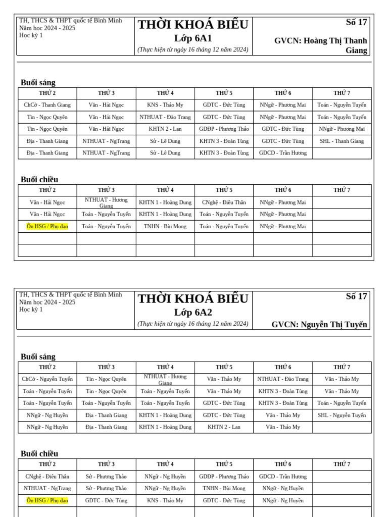 TKB Lop Tuan 17 | PDF