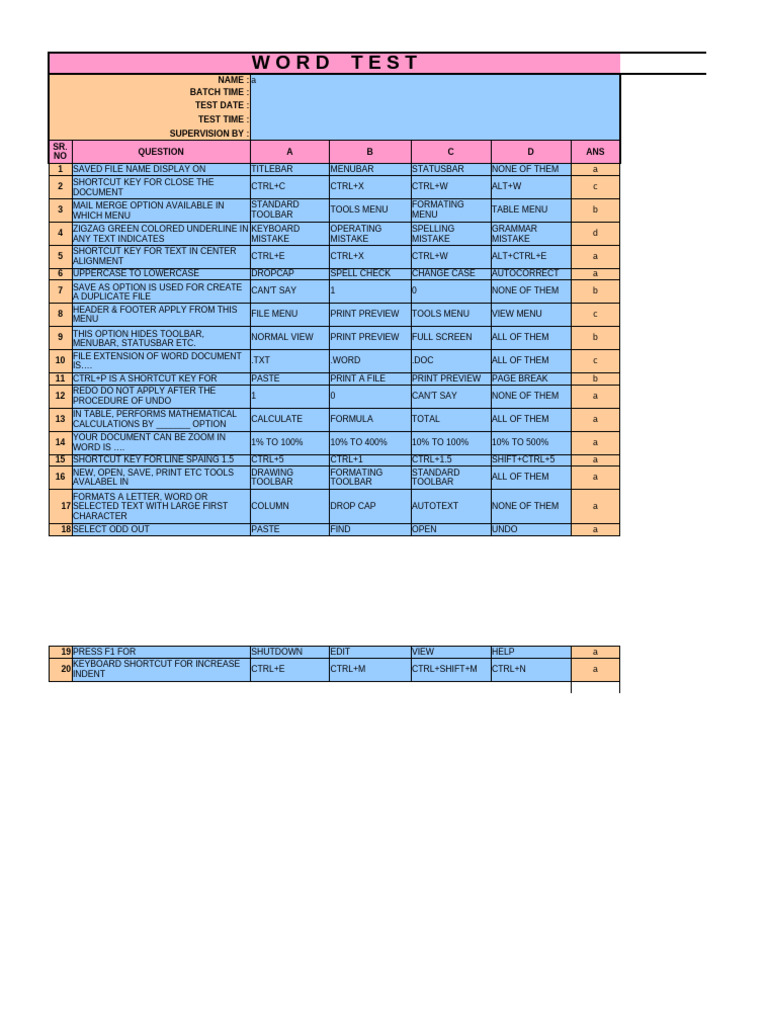 Word Test | PDF | Keyboard Shortcut | Text