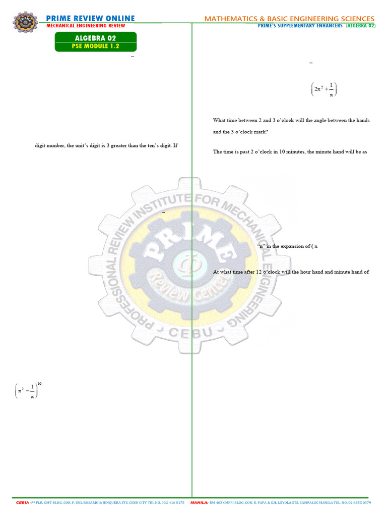 Algebra 02 (PSE Module 1.2) Practice Problems in Algebra 11-20 | PDF | Numbers | Mathematics