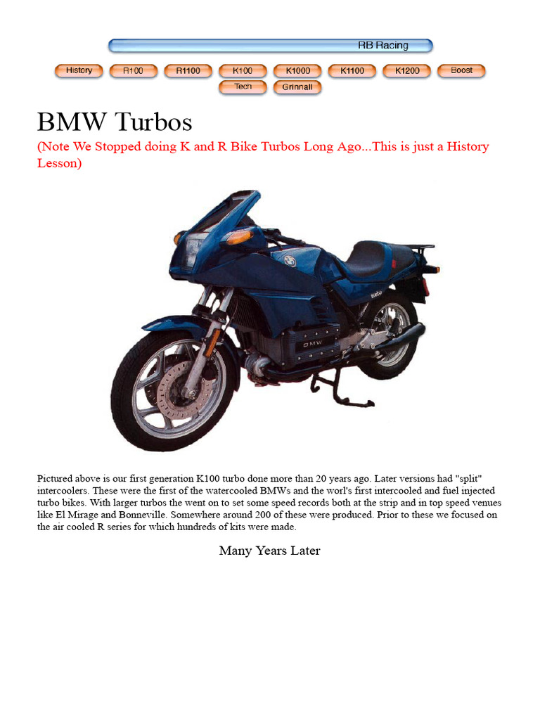 History of BMW K100 Turbo Bikes | PDF | Turbocharger | Internal ...