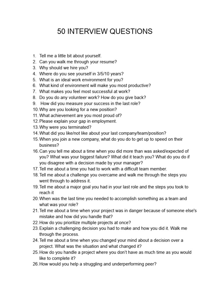 50 Interview Questions You Should Be Prepared To Answer | PDF