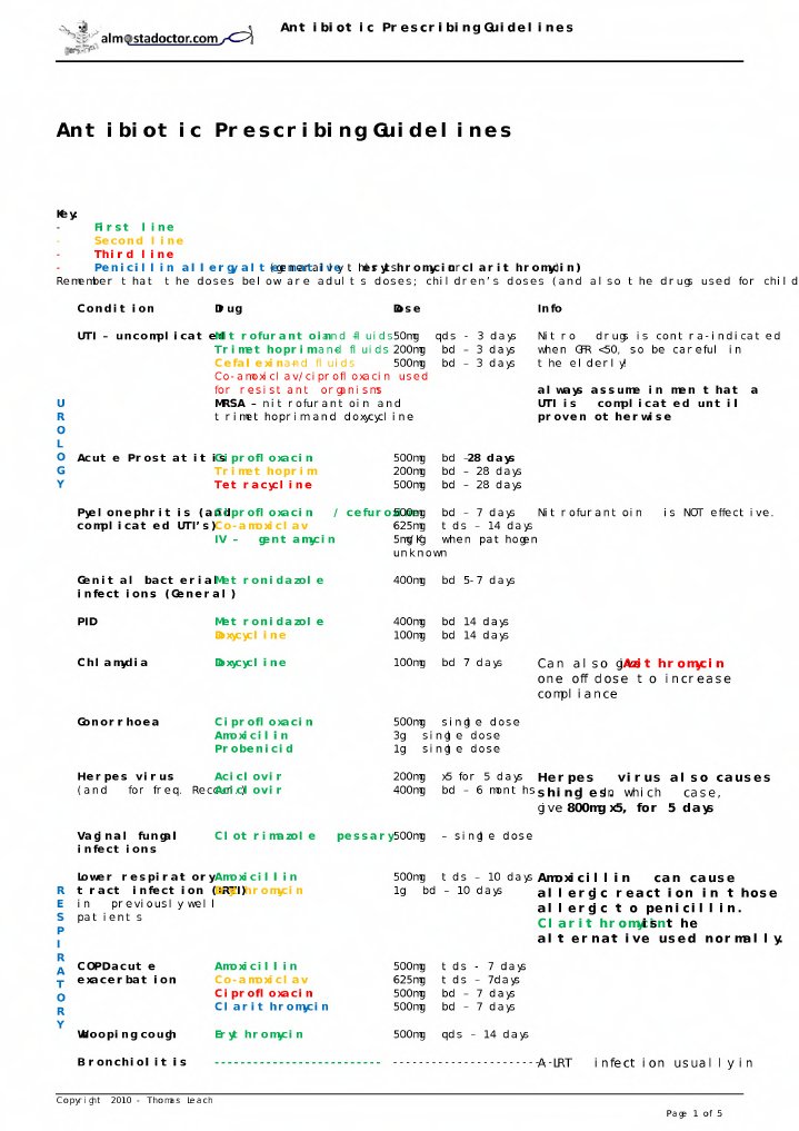 Antibiotic Prescribing Guidelines: - Second Line | PDF
