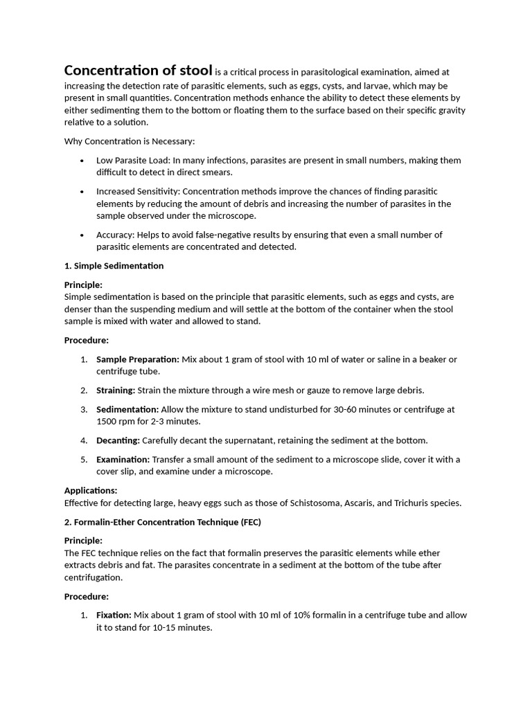 Concentration Techniques in Stool Examination Micro | PDF ...