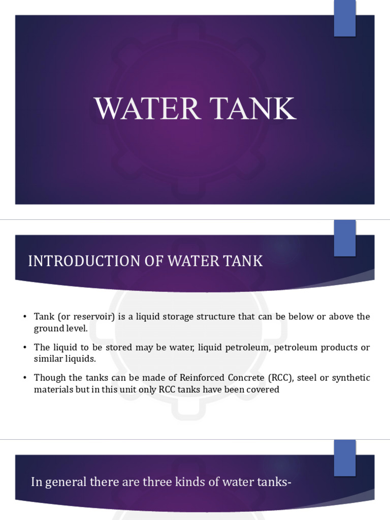 Types and Design of Water Tanks | PDF | Concrete | Beam (Structure)