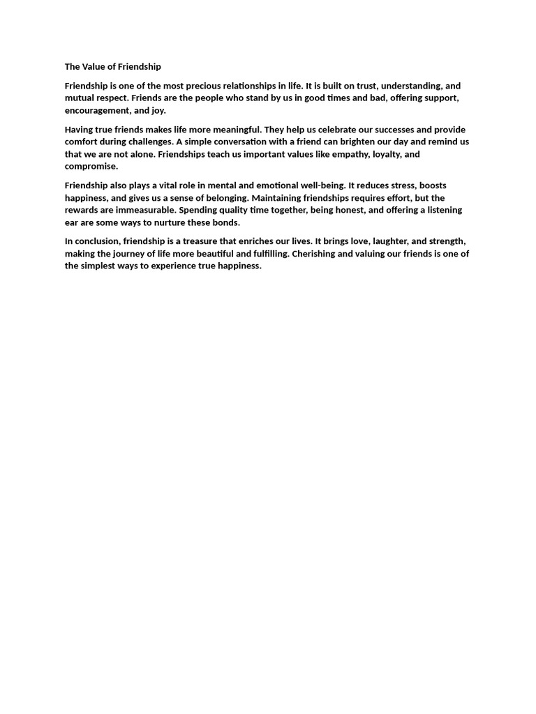 The Value of Friendship | PDF