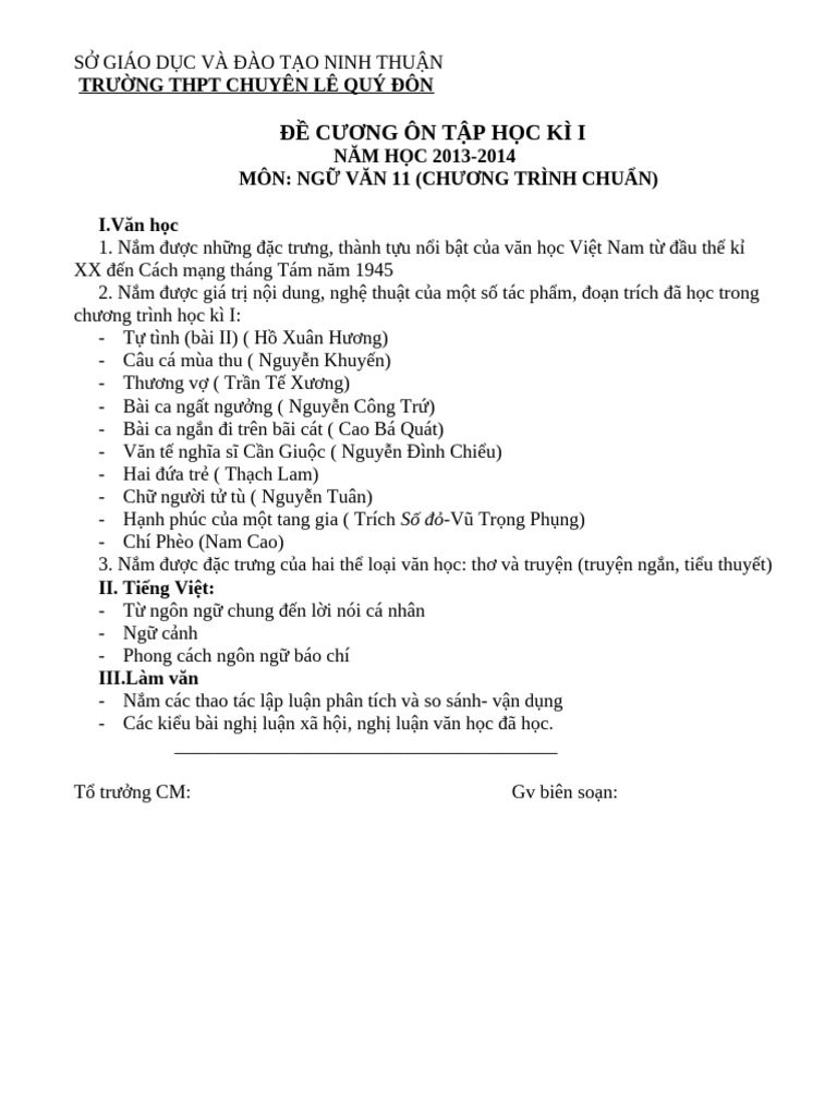 De Cuong On Tap HKI - 11 | PDF