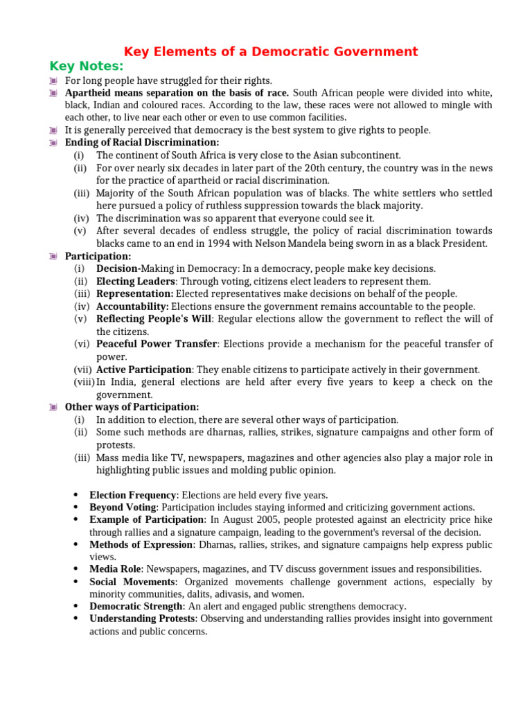 Chapter-4. Key Elements of a Democratic Government | PDF | Apartheid | Dalit