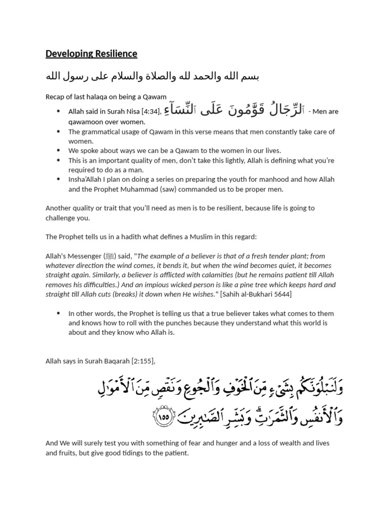 Halaqa - Developing Resilience | PDF | God In Islam | Prophets And ...