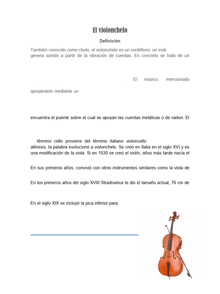 El Violonchelo. Historia, Definición y Componentes | PDF