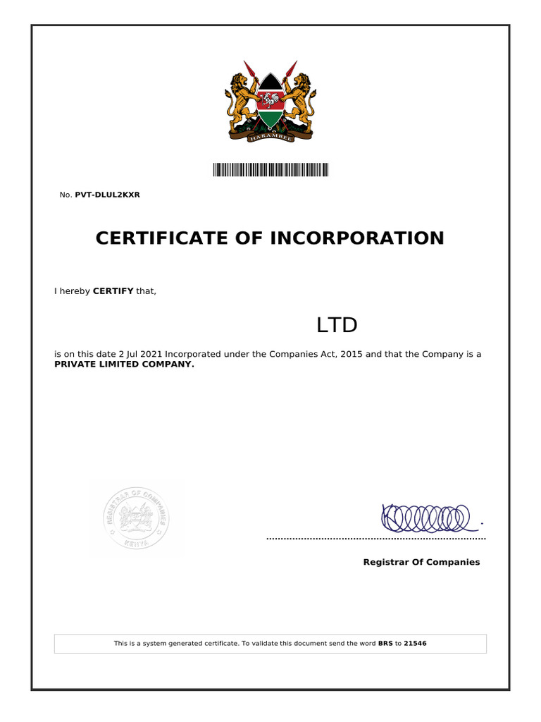 Certificate of Incorporation | PDF