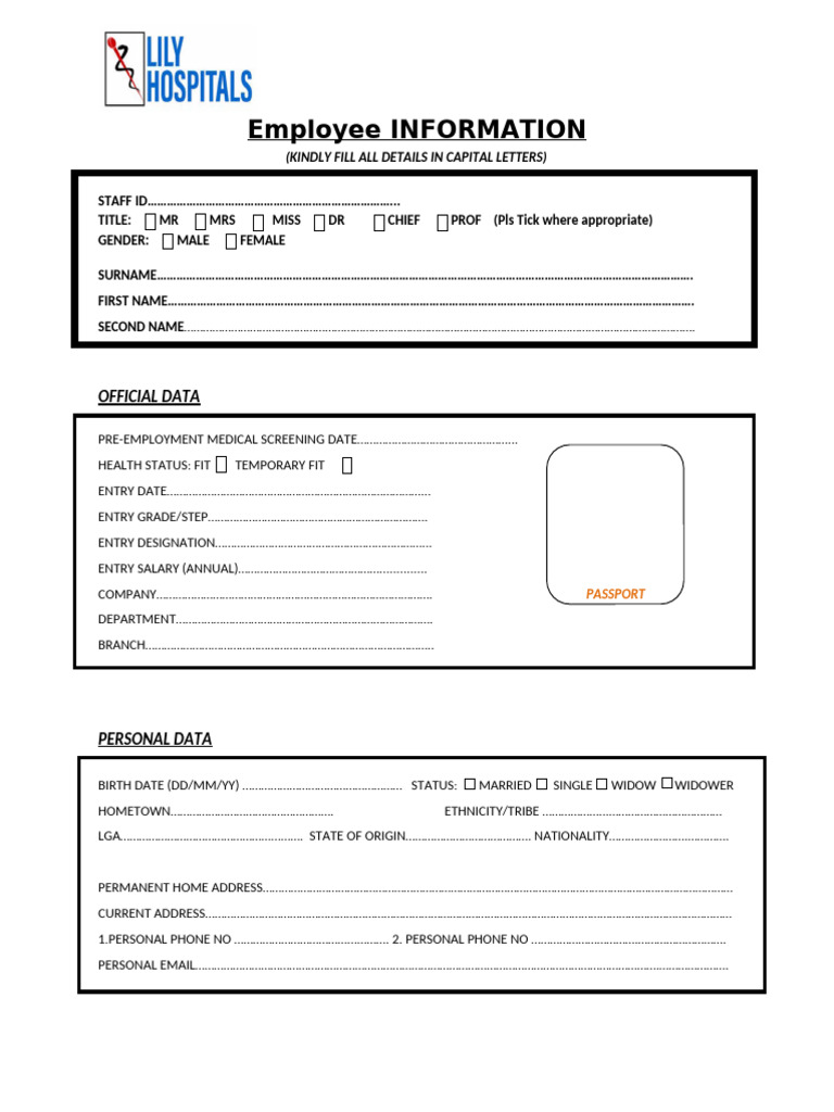 Employee Information Form Template | PDF