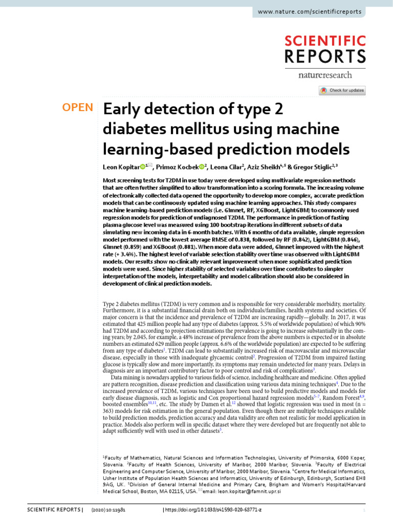 Early Detection of Type 2 Diabetes Mellitus Using Machine Learning ...