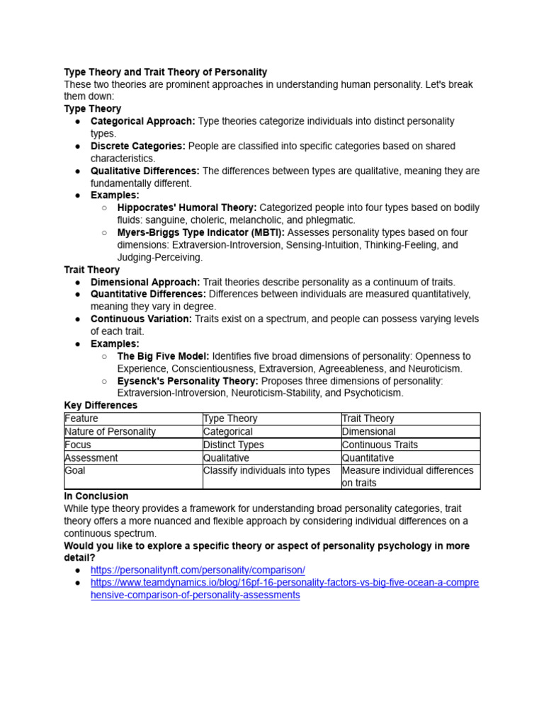 Explain Type Theory and Treit Theory of Personalit... | PDF ...