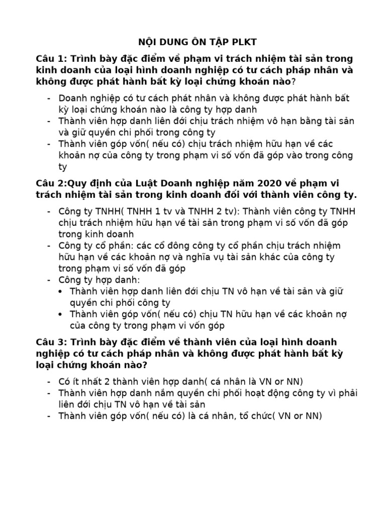 Bản Sao NỘI DUNG ÔN TẬP PLKT | PDF