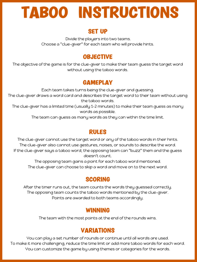 Taboo Instructions | PDF