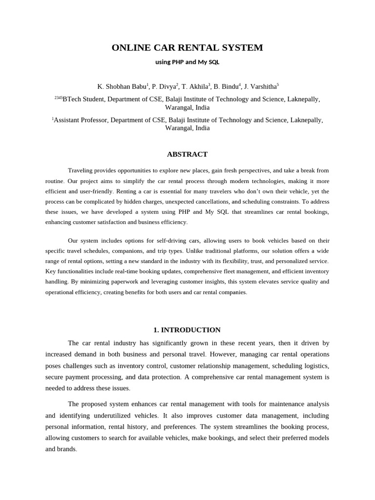 Online Car Rental System Proposed Paper | PDF | Databases | Usability