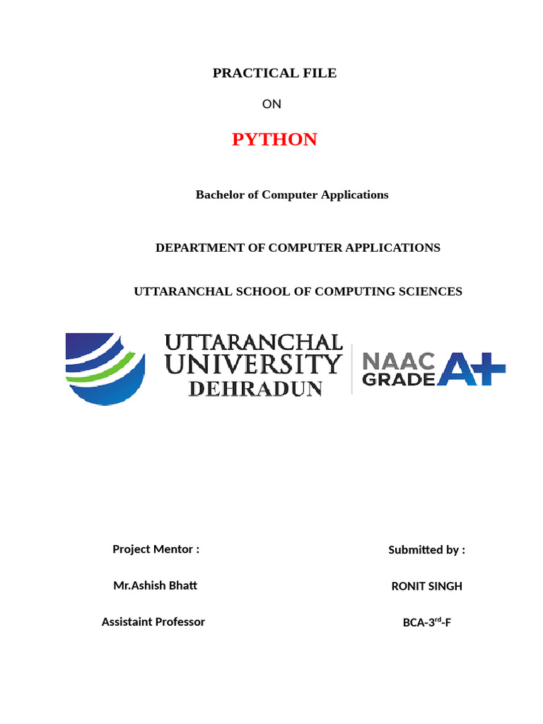Python Practical File for BCA Students | PDF