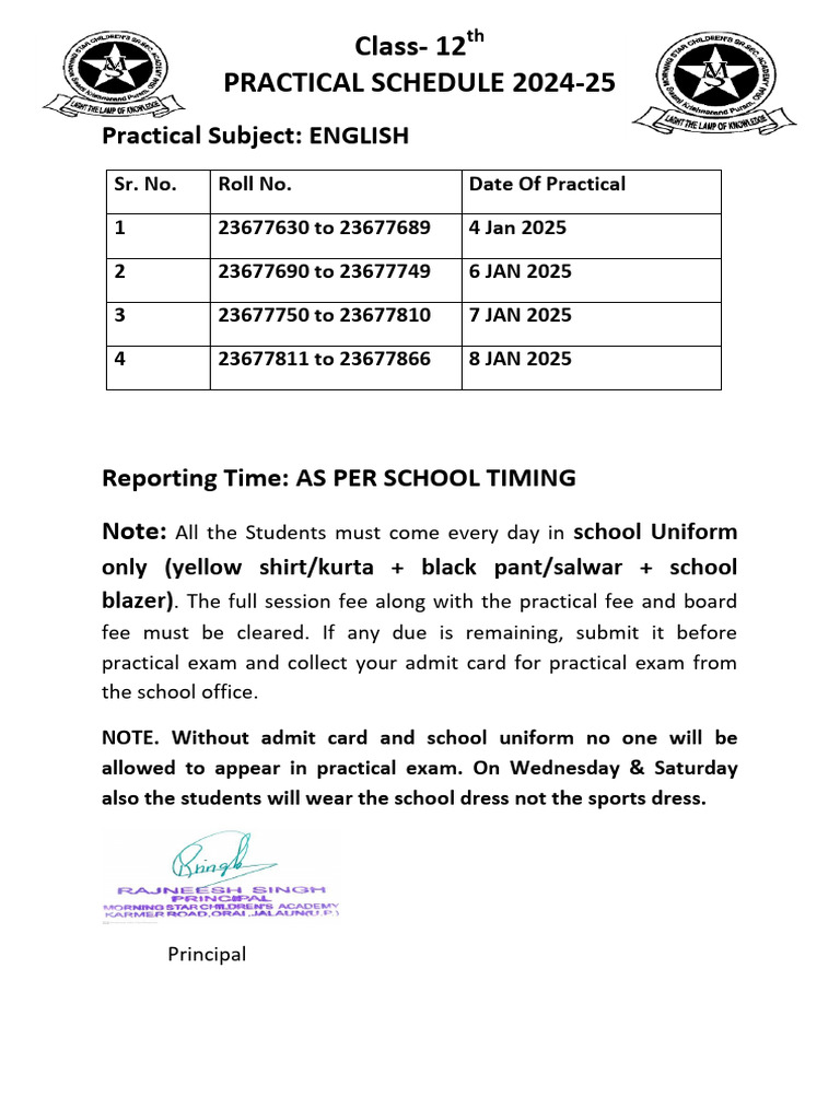 PRACTICAL SCHEDULE 12 TH ENGLISH | PDF
