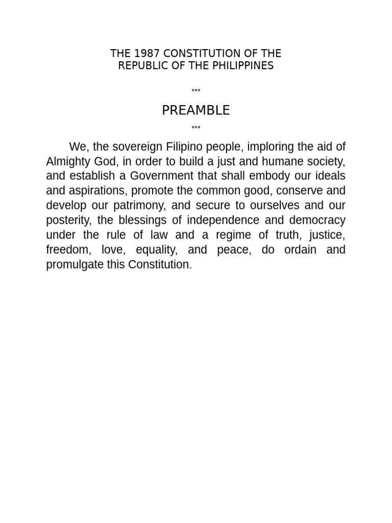 1987 Philippine Constitution Preamble | PDF