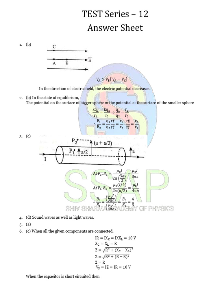 TEST SERIES Answer new | PDF | Electromagnetic Induction | Inductor